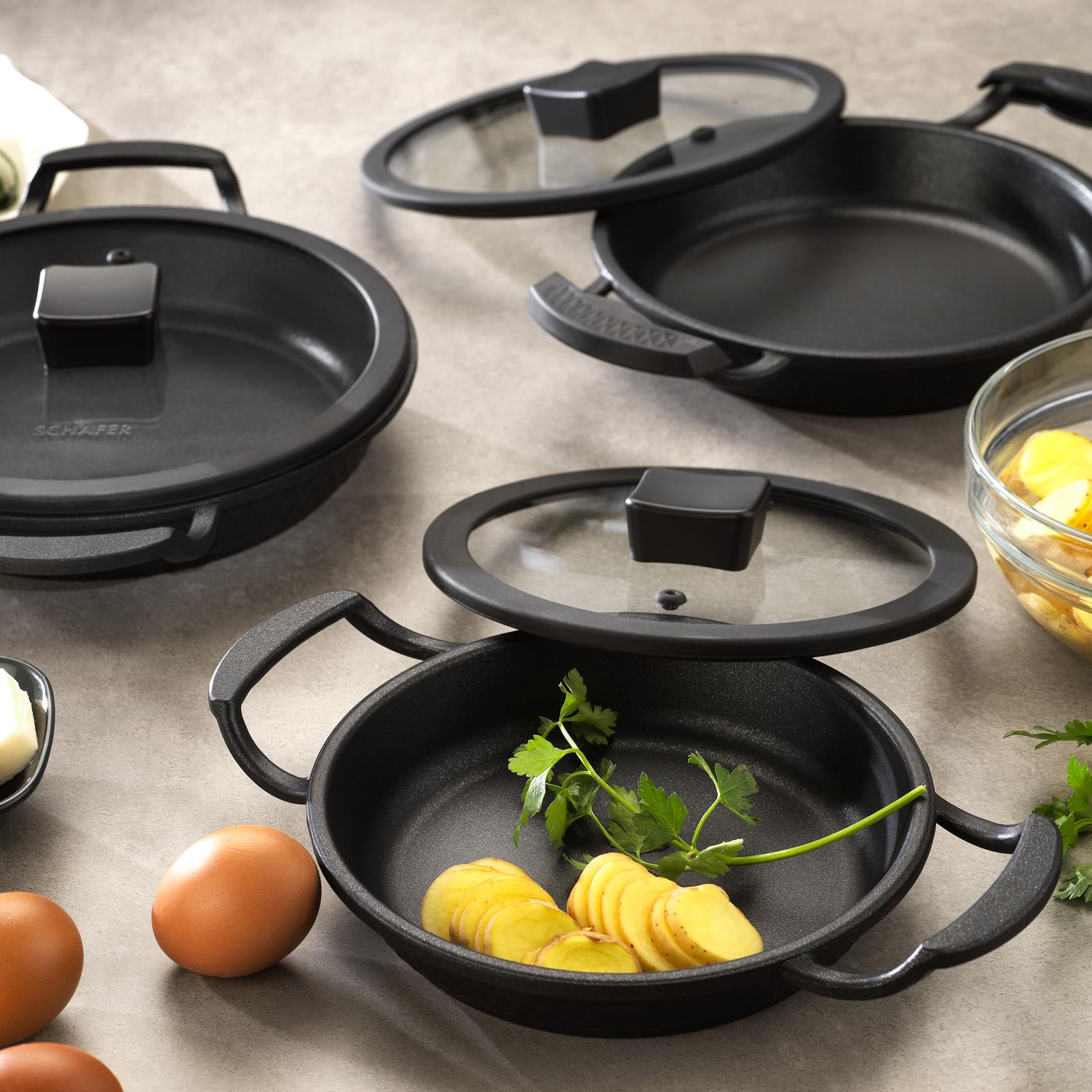 Schafer Hektor 3 lü Döküm Sahan Seti 6 Parça-Siyah