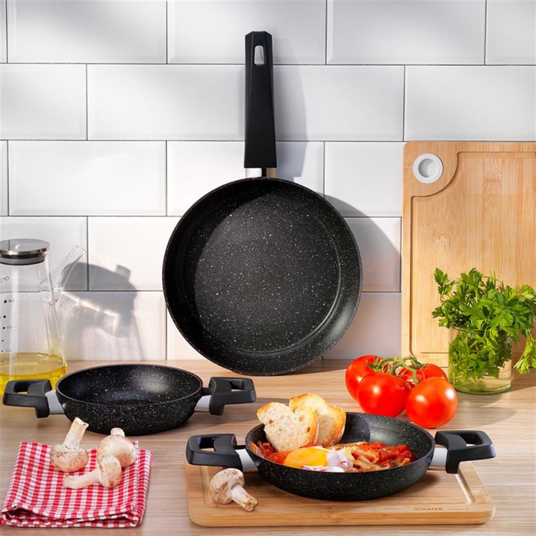 Schafer Black Stone 3 lü Tava + Sahan Seti-Siyah