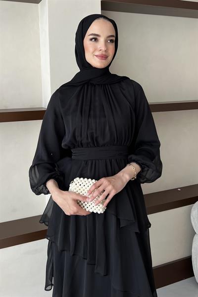 Volan Valsi Elbise Siyah