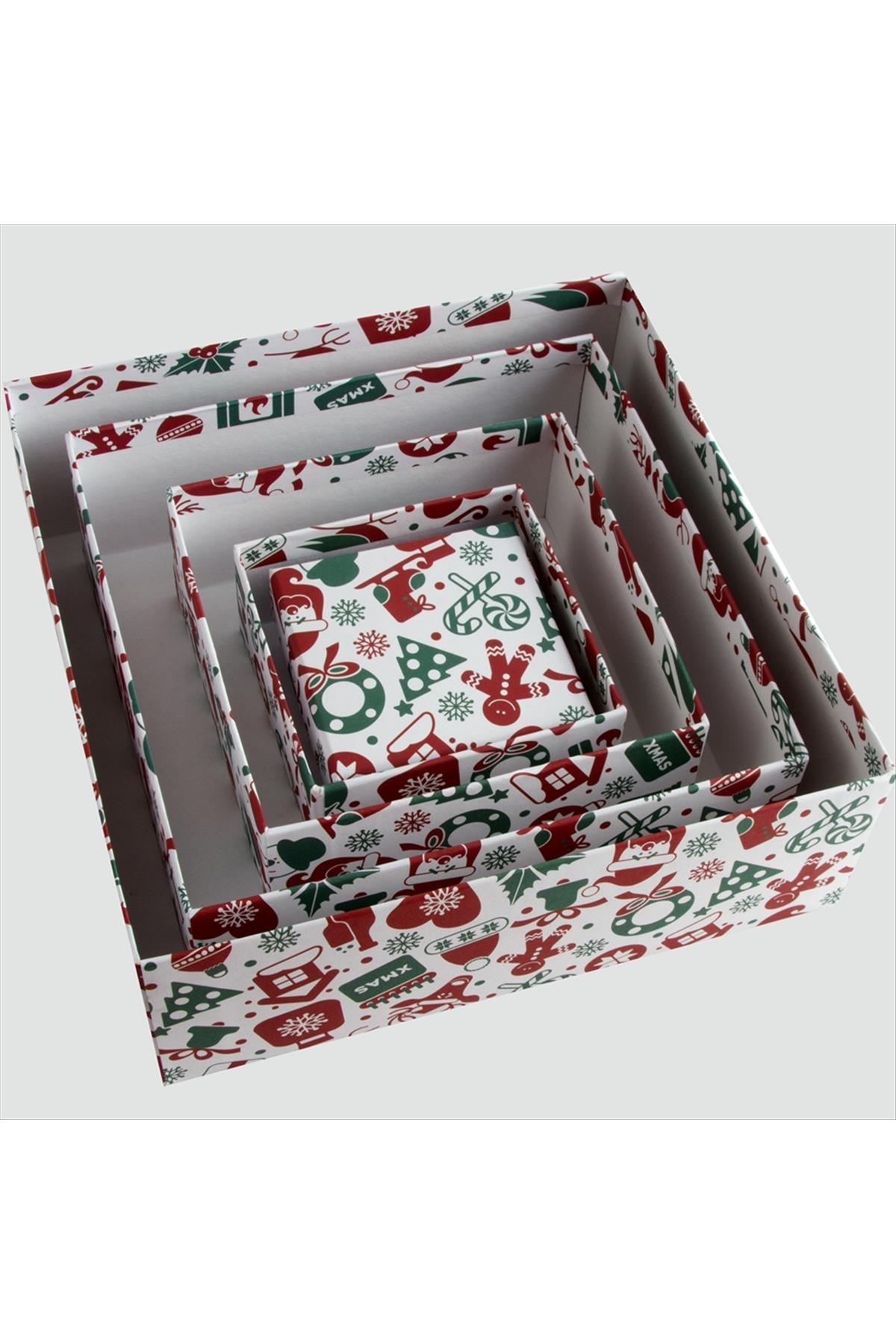 5 Adet Kalp Desenli Kare Hediye Kutusu