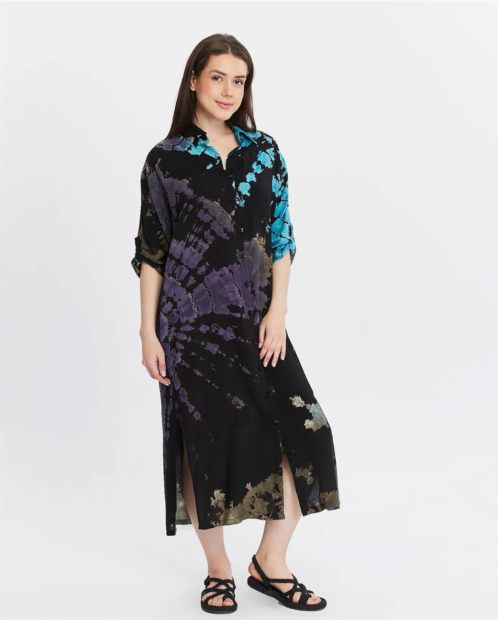 Elbise Koleksiyonu & Rana Subaşı - Batik Gömlek Elbise Mor