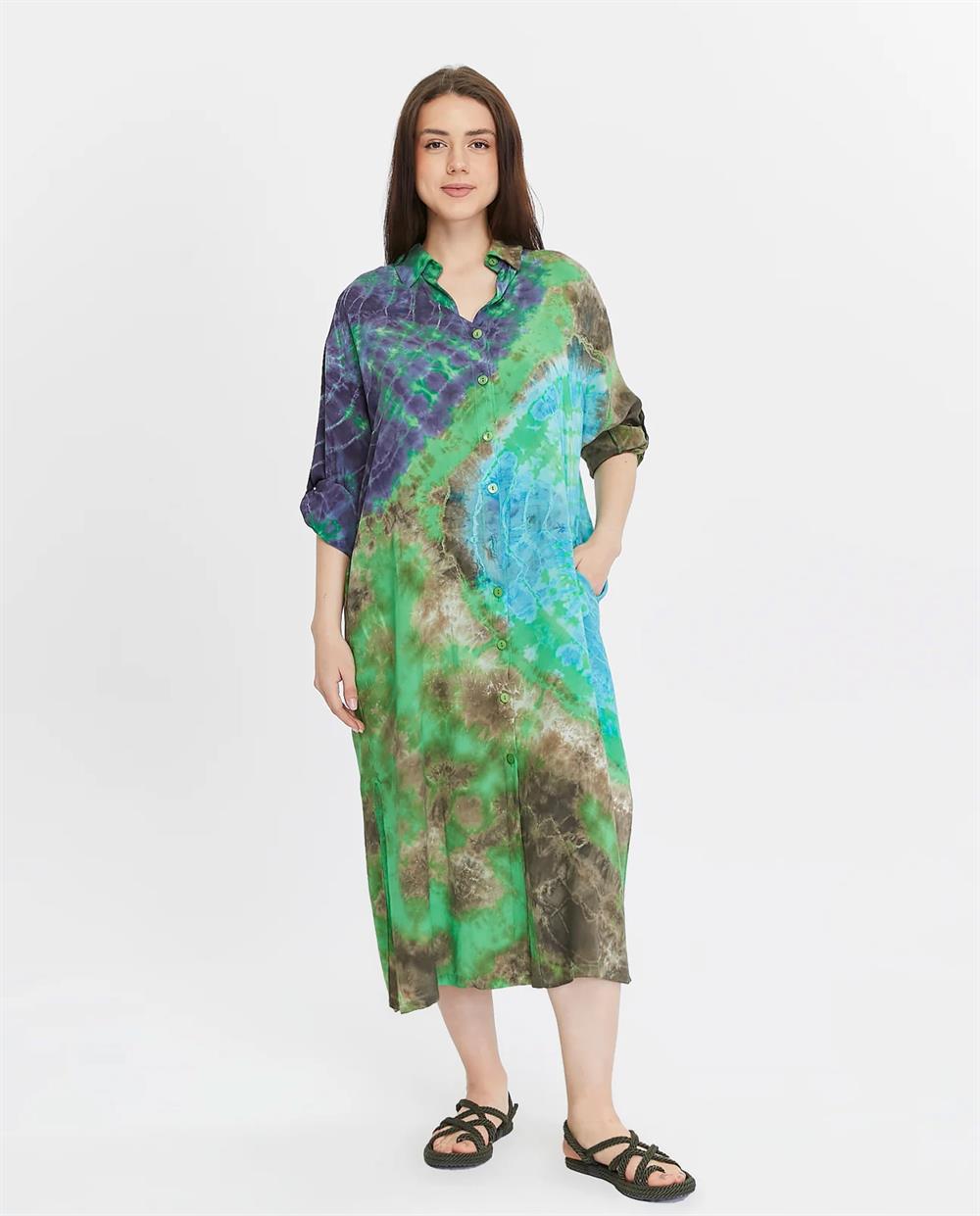 Elbise Koleksiyonu & Rana Subaşı - Batik Gömlek Elbise Mor