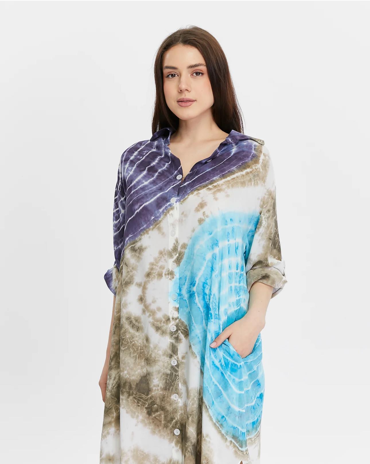 Elbise Koleksiyonu & Rana Subaşı - Batik Gömlek Elbise Mor