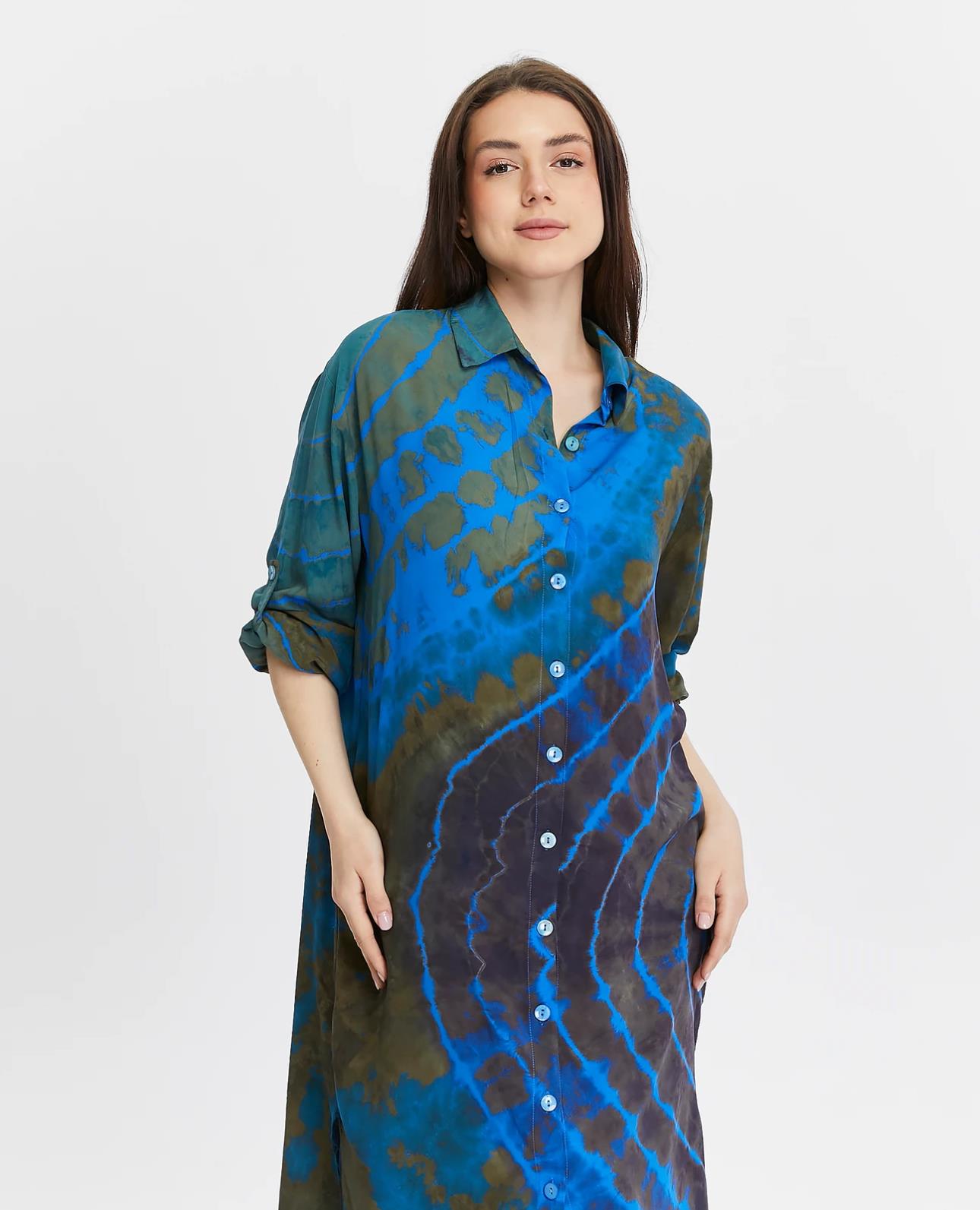 Elbise Koleksiyonu & Rana Subaşı - Batik Gömlek Elbise Mor