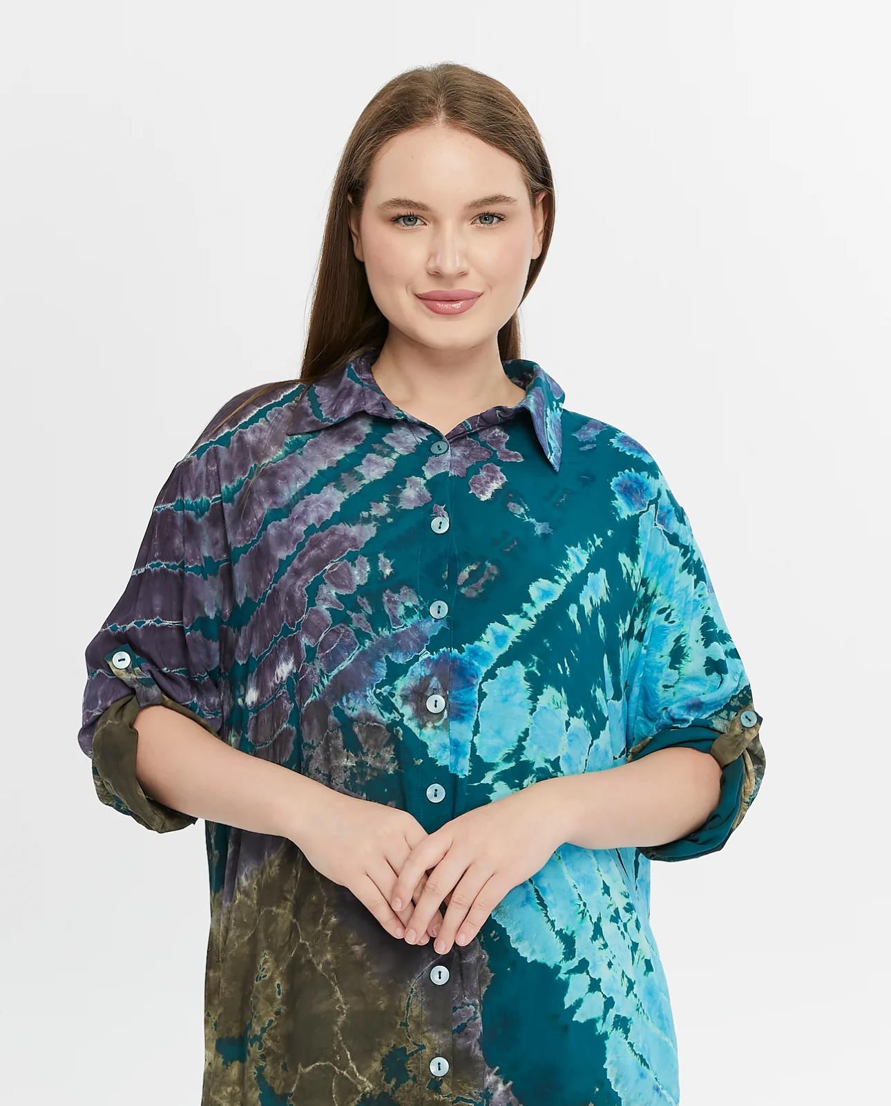 Elbise Koleksiyonu & Rana Subaşı - Batik Gömlek Elbise Mor