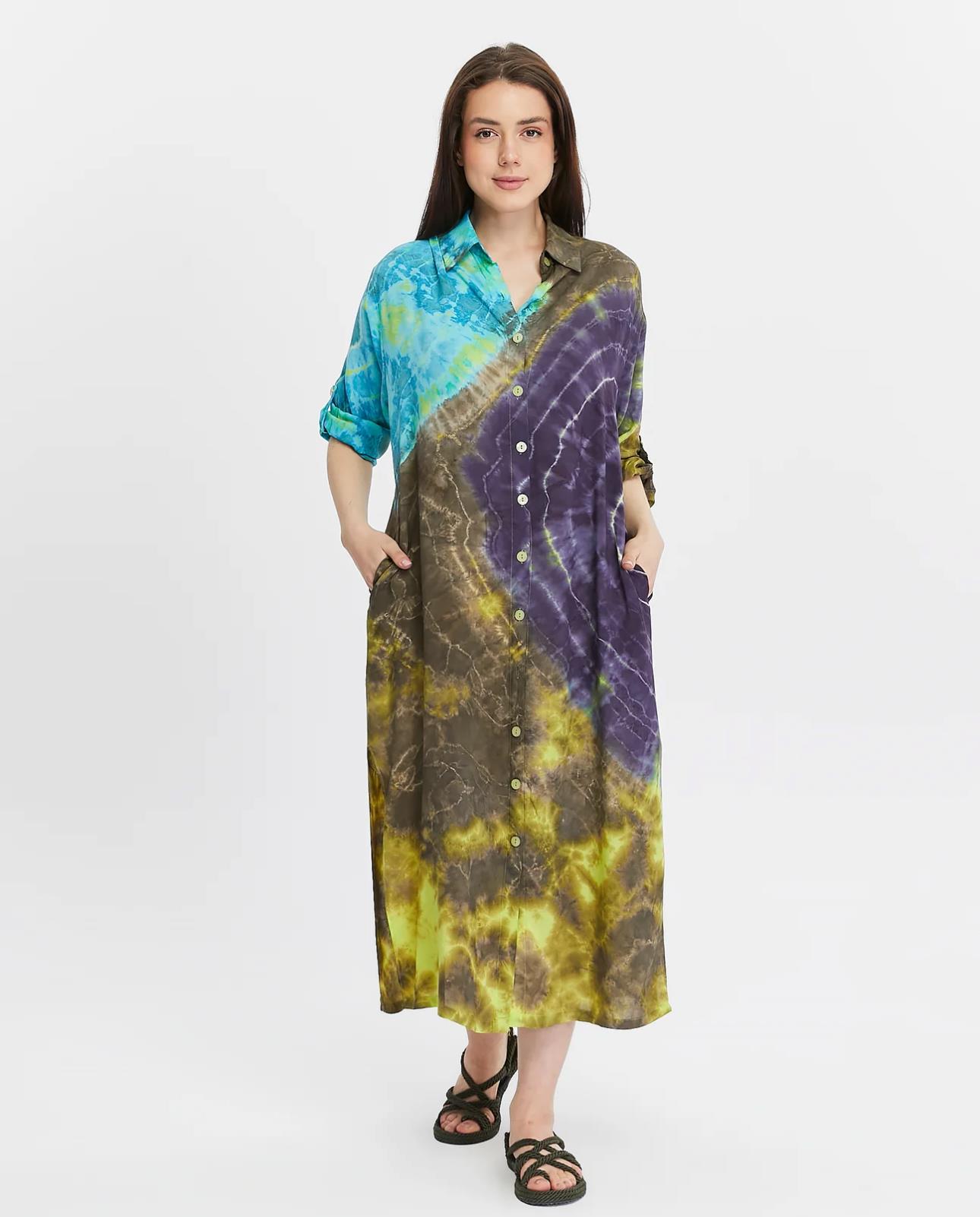 Elbise Koleksiyonu & Rana Subaşı - Batik Gömlek Elbise Mor