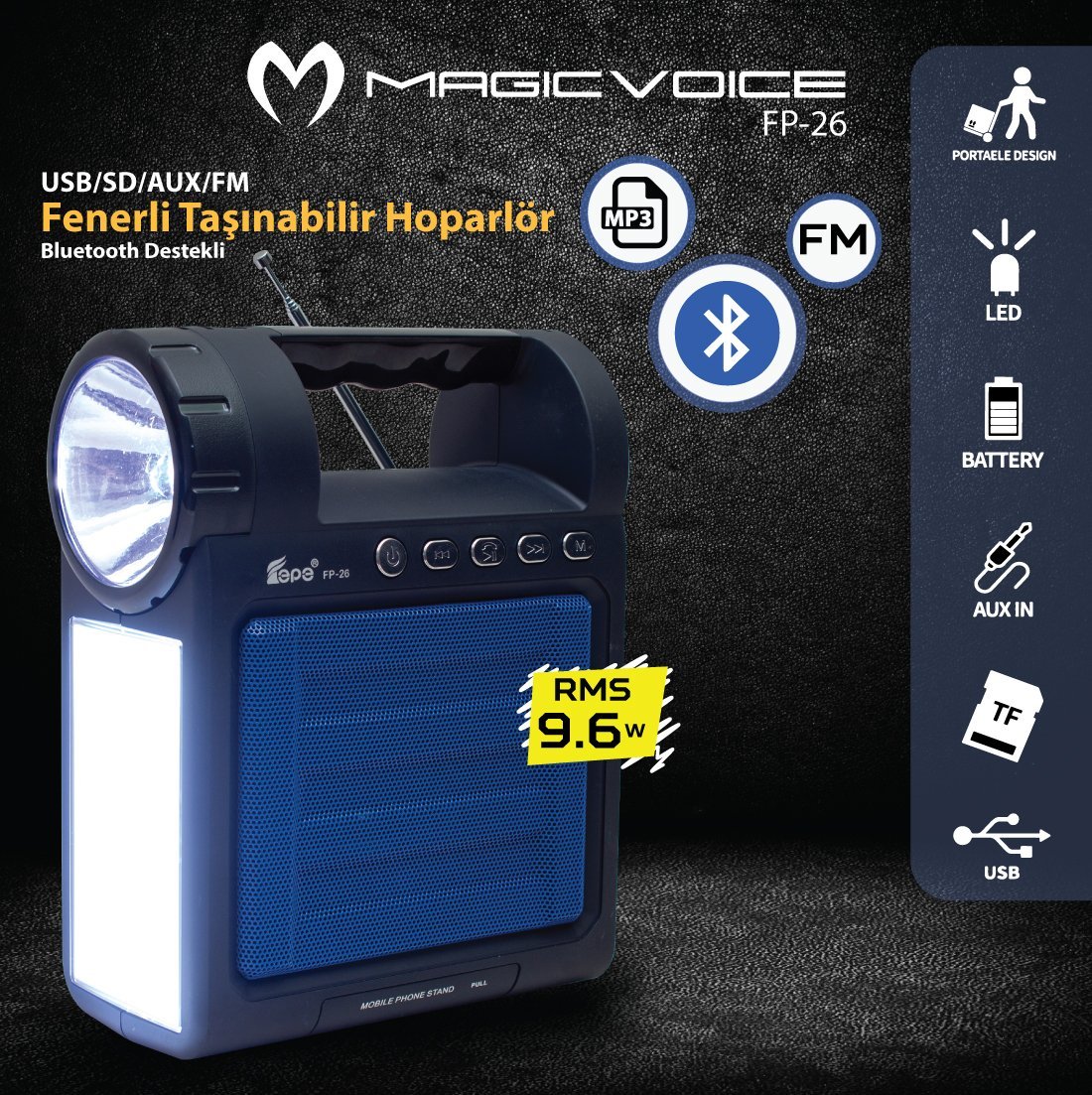 Magicvoice FP-26 USB-SD-FM-Bluetooth Destekli Fenerli Taşınabilir Hoparlör Fiyatı - Merter ...