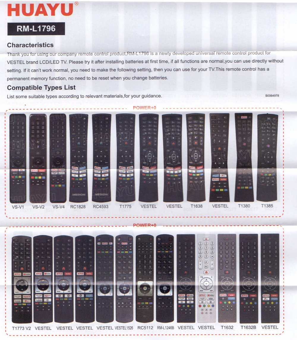 Huayu RM-L1796 Netflix-Youtube-Prime Video-Google Play- Menu-TV3 Play Tuşlu Vestel Universal Lcd ...