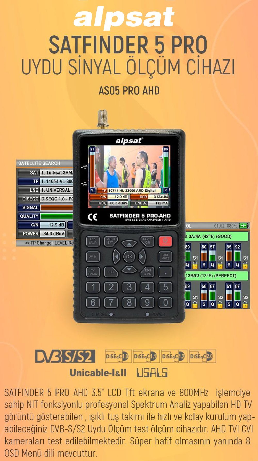 Alpsat Satfinder 5 Pro Hd Görüntülü Uydu Bulucu - Ahd-tvı-cvı Kmaera ...