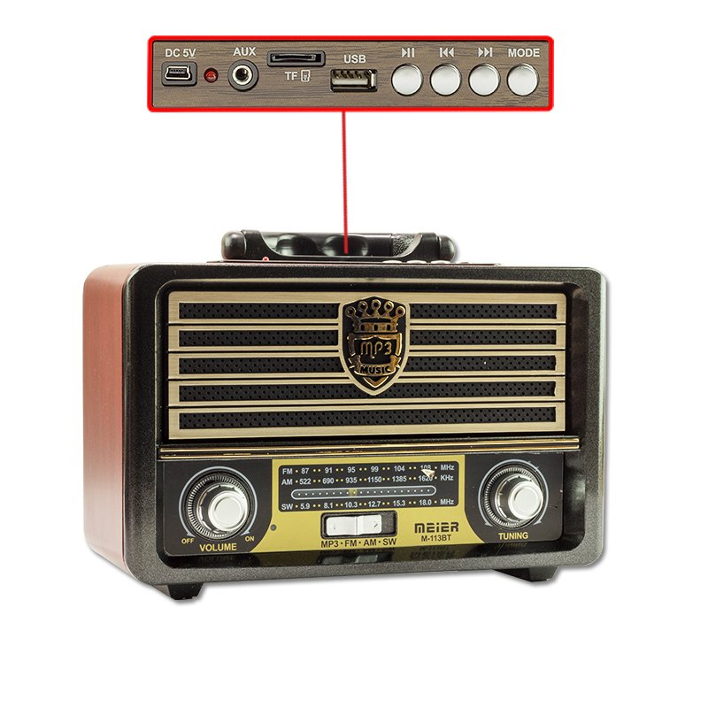 Meier M-113BT USB-SD-FM-Bluetooth Destekli Nostaljik Radyo Fiyatı - Merter Elektronik