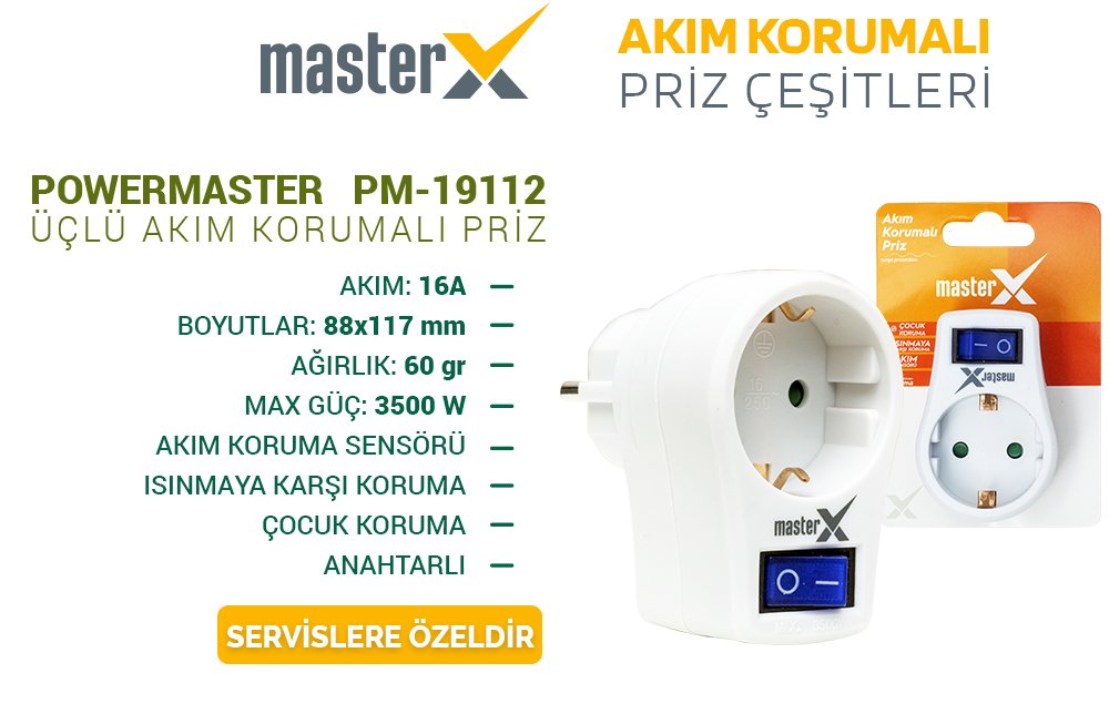 MasterX 19112 Tekli Anahtarlı Akım Korumalı Priz 16A-3500W Fiyatı ...