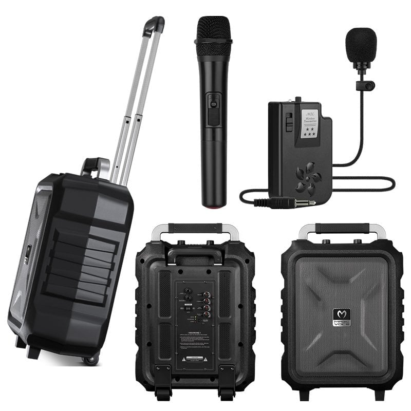 Magicvoice MV-2015 USB-SD-BT 1 El + 1 Yaka Mikrofonlu 300W Taşınabilir Şarjlı Hoparlör Anfi ...