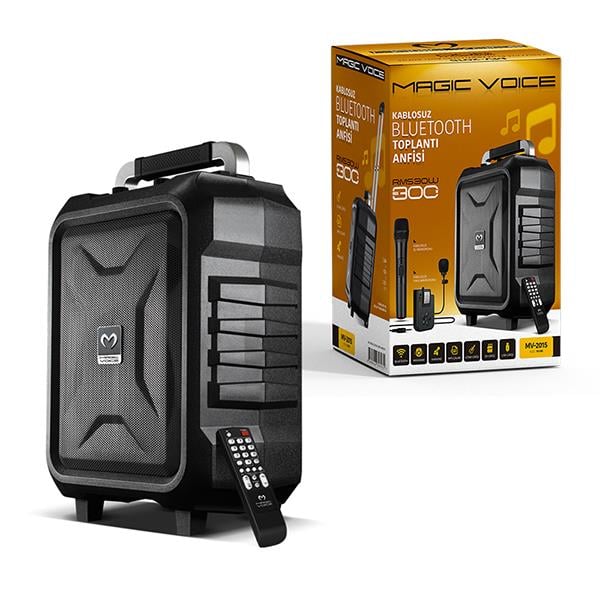 Magicvoice MV-2015 USB-SD-BT 1 El + 1 Yaka Mikrofonlu 300W Taşınabilir Şarjlı Hoparlör Anfi ...