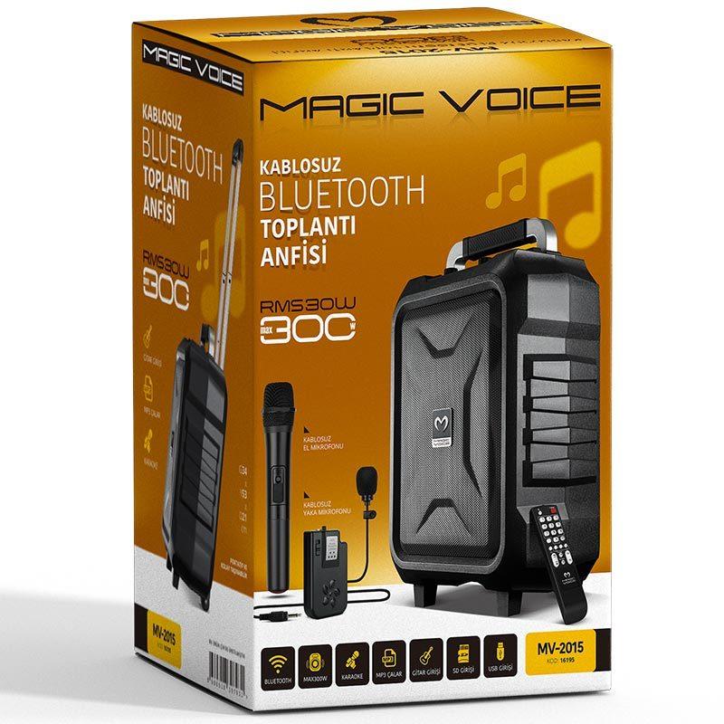 Magicvoice MV-2015 USB-SD-BT 1 El + 1 Yaka Mikrofonlu 300W Taşınabilir Şarjlı Hoparlör Anfi ...