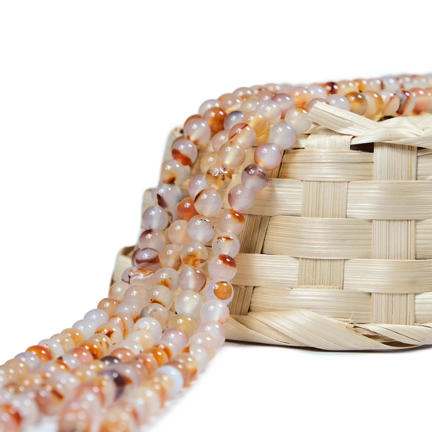 Akik Taşı Doğal Taş Dizisi 8 mm Beyaz Sarı Tonları