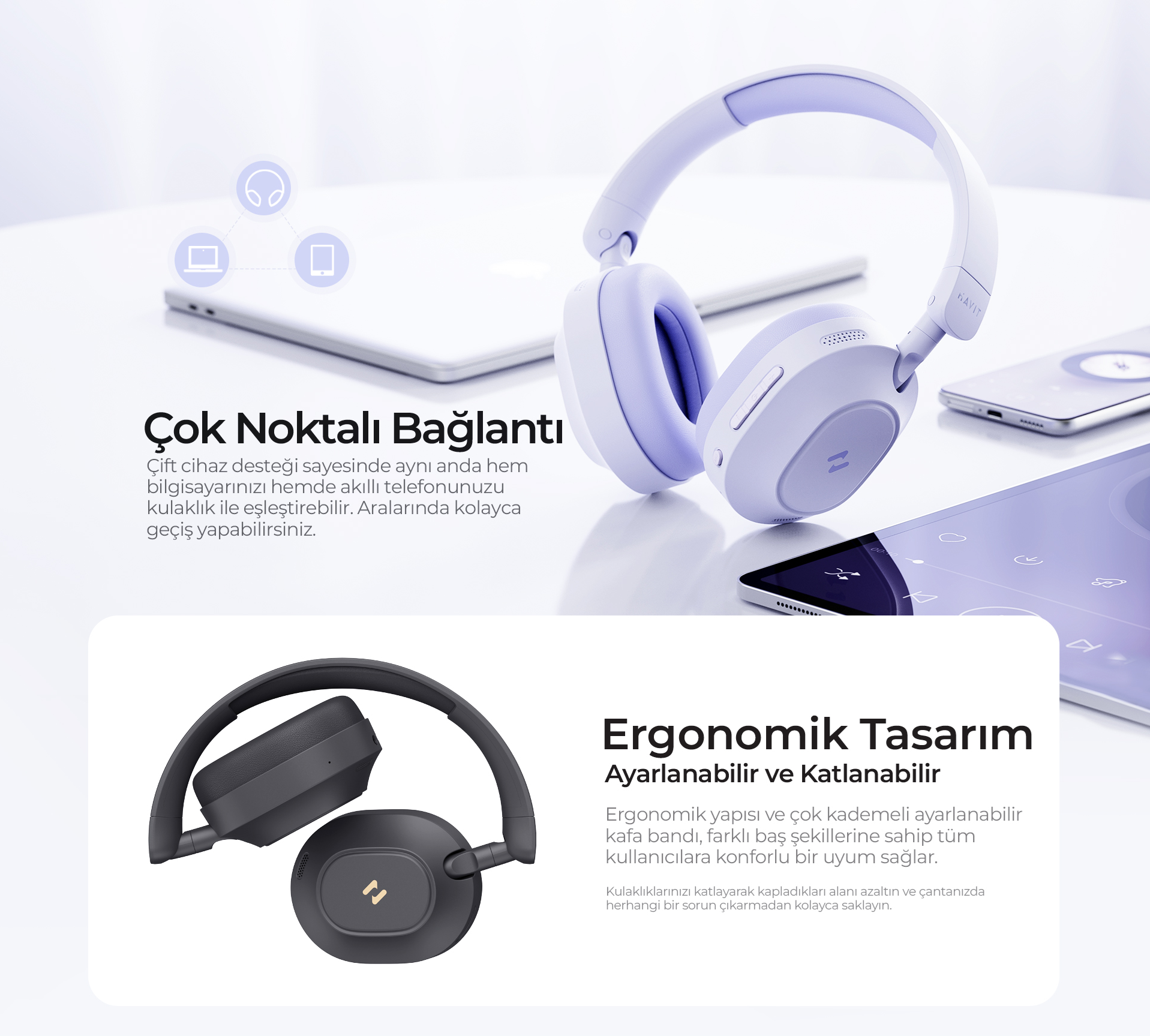 Havit H668BT ANC Bluetooth Kulaküstü Kulaklık - Bej