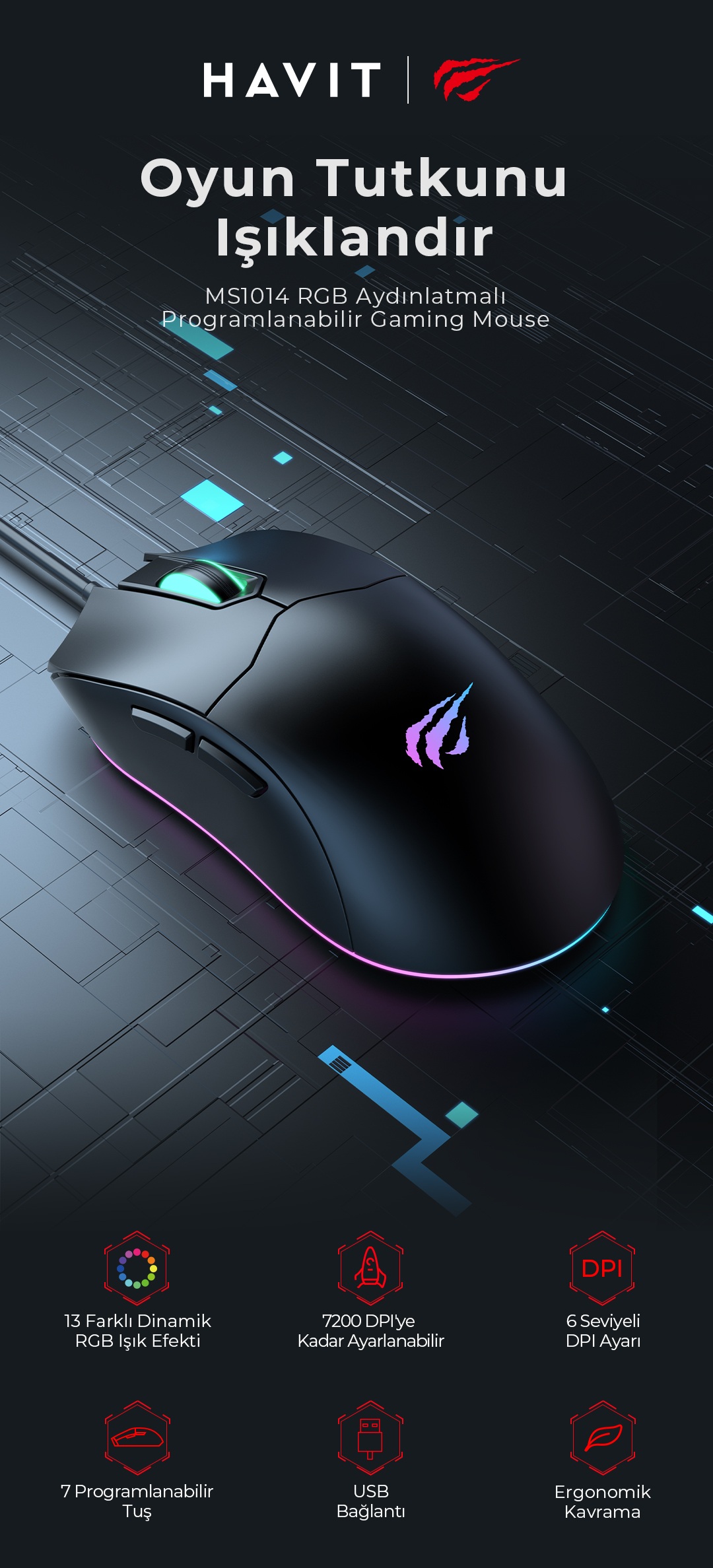 HAVIT GAMENOTE MS1014 GAMING OYUNCU MOUSE SİYAH