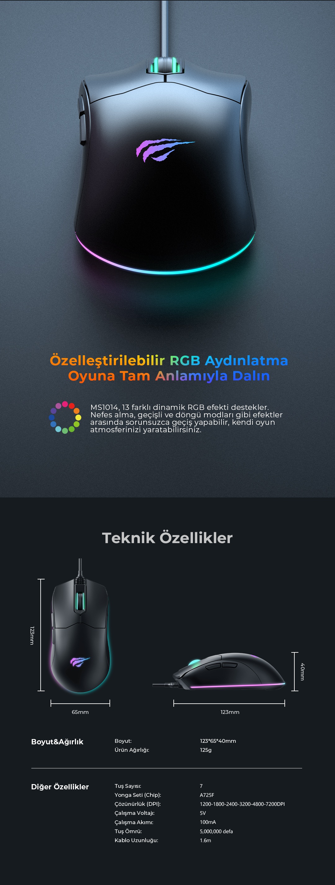 HAVIT GAMENOTE MS1014 GAMING OYUNCU MOUSE SİYAH