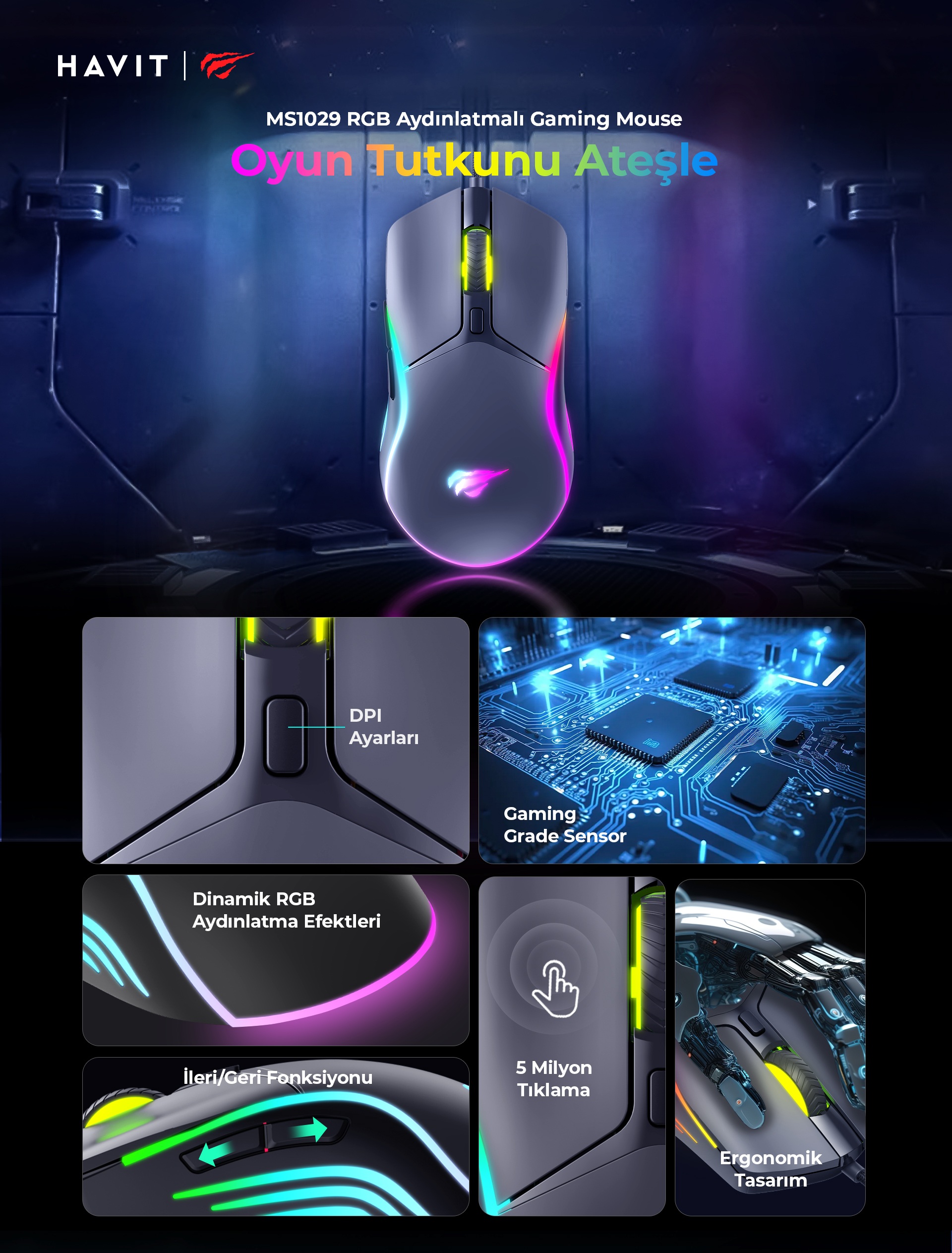 Havit Gamenote MS1029 Gaming Oyuncu Mouse - Siyah