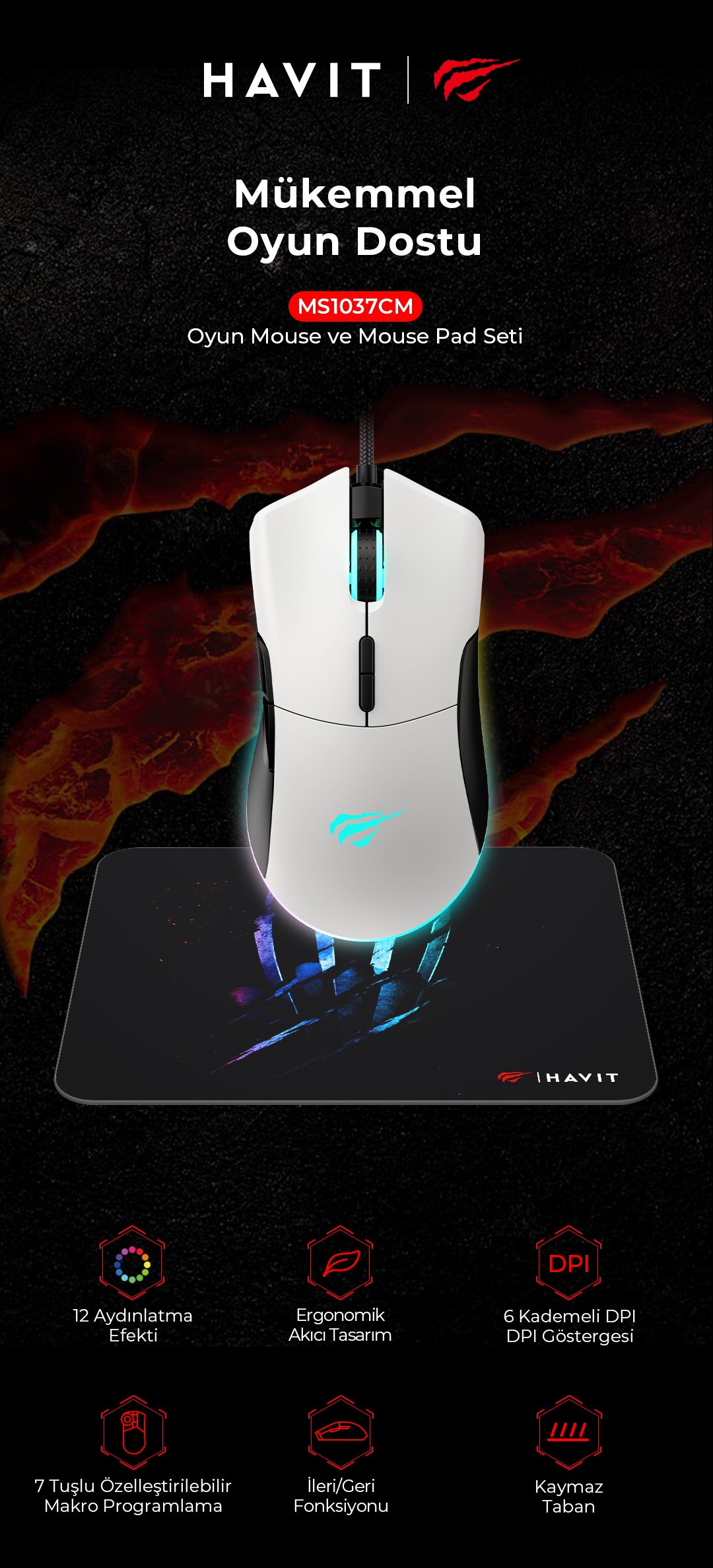 Havit Gamenote MS1037CM Gaming Oyuncu Mouse- Siyah