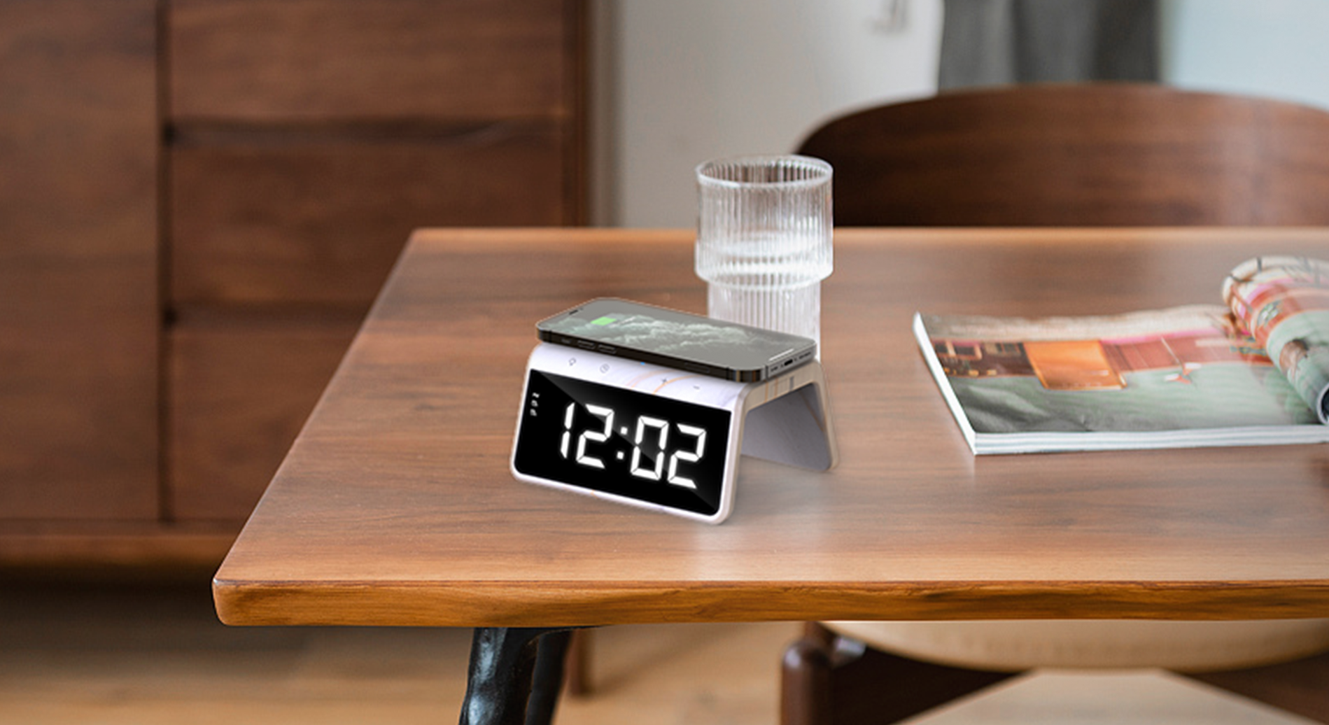 Havit W320 Hızlı Wireless Şarj, Saat ve Gece Lambası (Fast 15W) - Bej