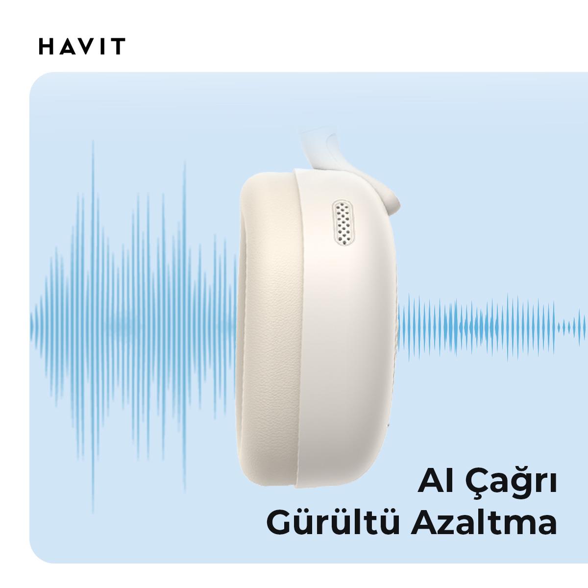 Havit H655BT Pro Hi-Res Anc Kulaküstü Bluetooth Kulaklık - 80 Saat Batarya, Aı Gürültü Önleme-Bej