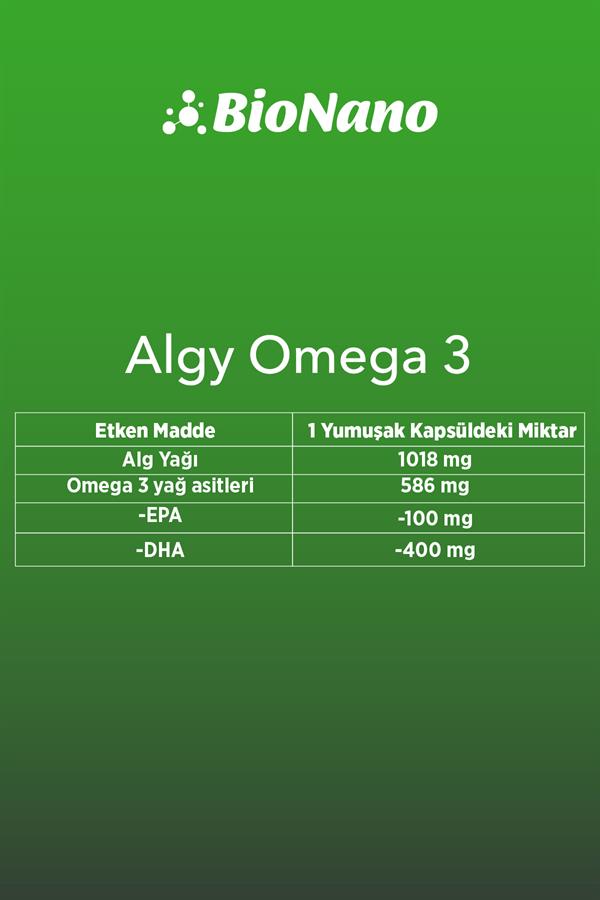 Algy Omega 3 Yüksek DHA | Epa | Alg Kaynaklı Bitkisel Vegan Omega 3