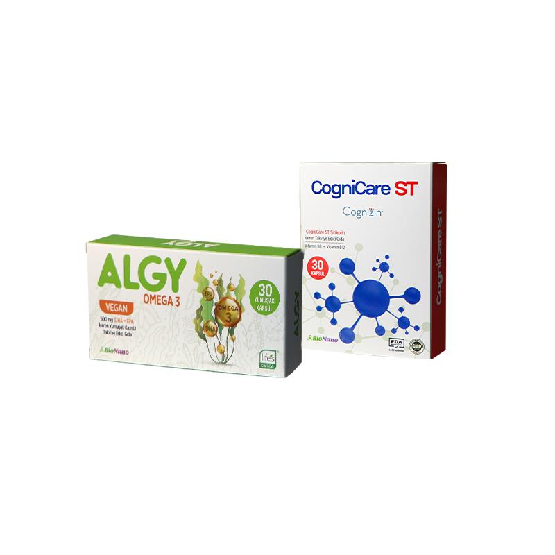 Algy Omega 3 (Yüksek DHA) & CogniCare ST (Tek Kapsülde 250 mg Cognizin Sitikolin - B6 - B12)