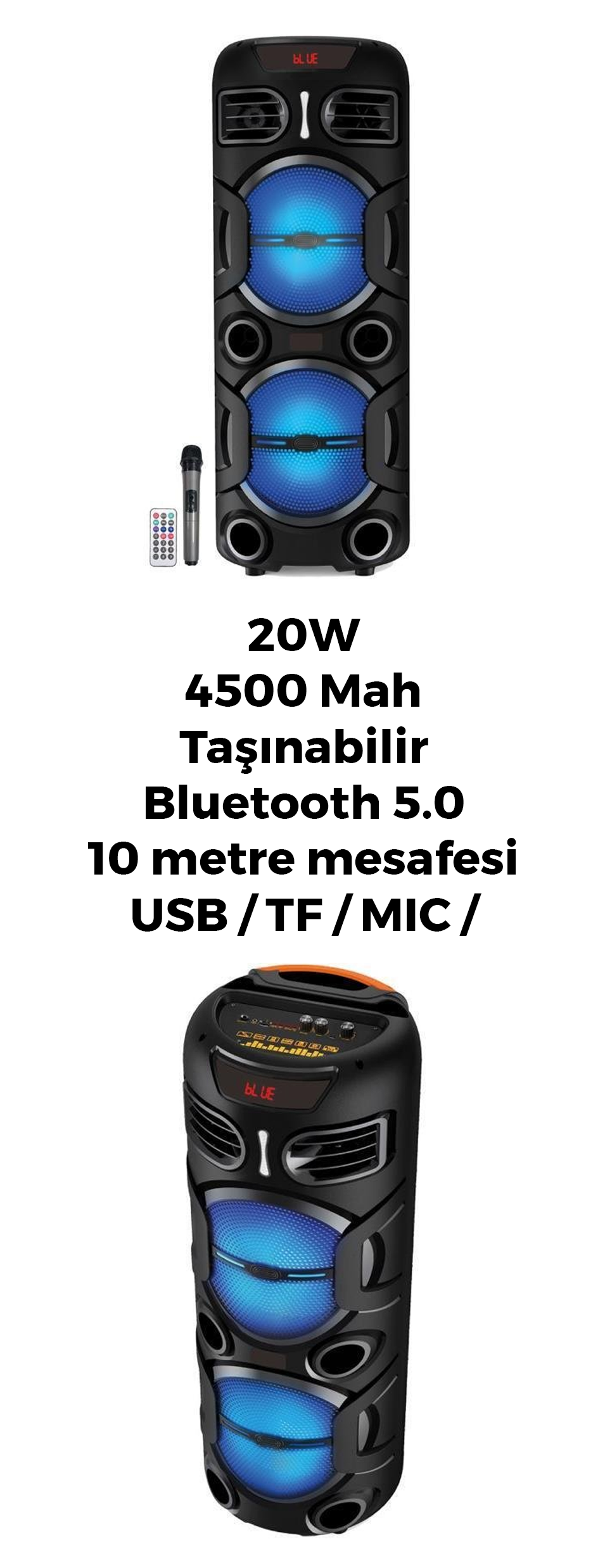 Sunix 20W 4500 Mah 8"x2 Woofer Taşınabilir Bluetooth Hoparlör BTS-350