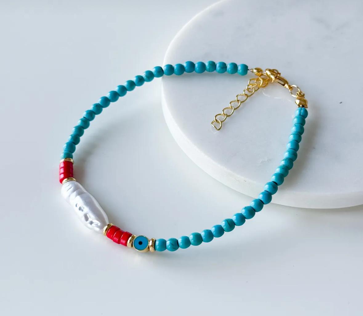 Mavi Boncuk İnci Halhal