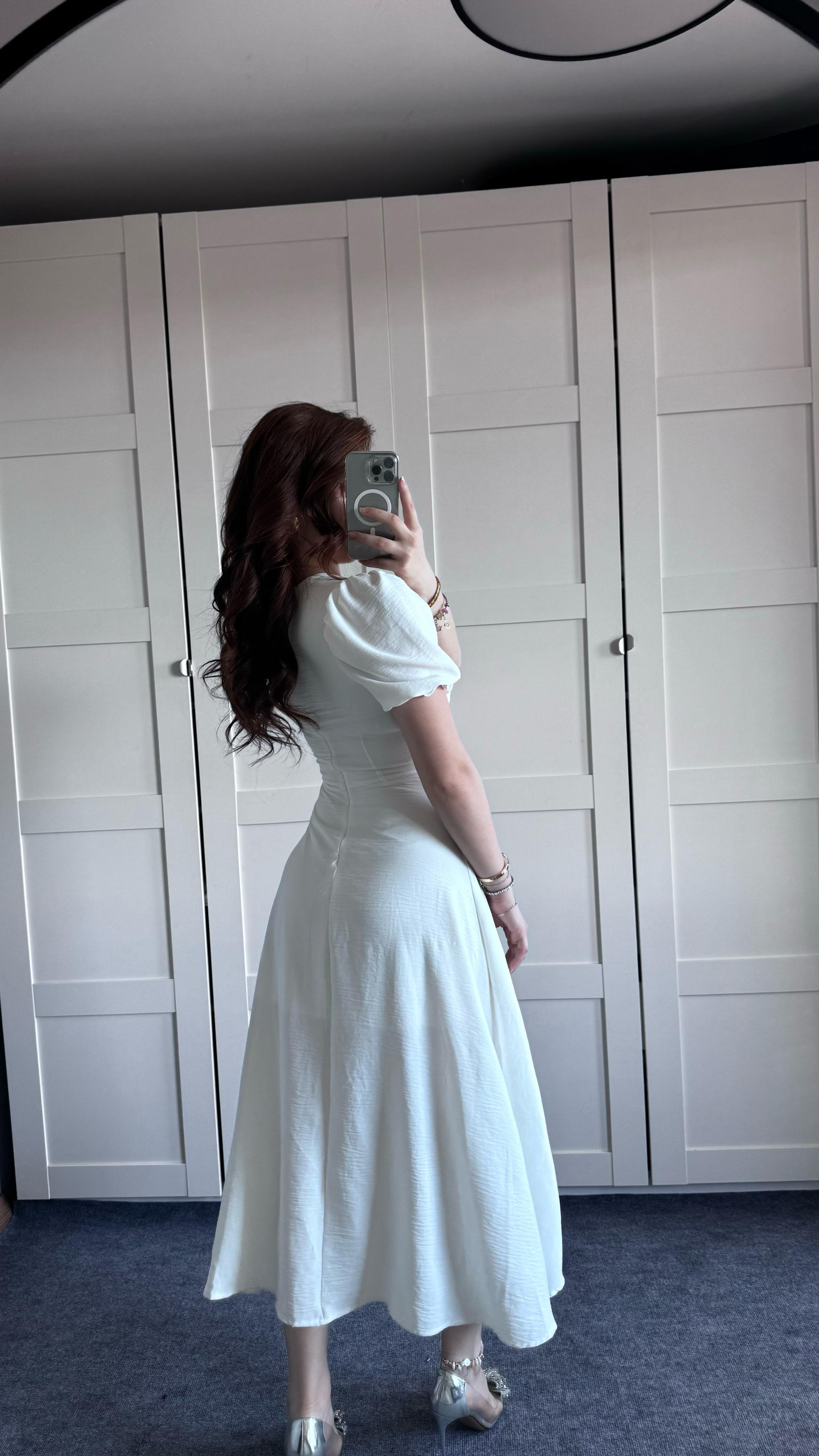 Uzun Seady Elbise Beyaz I UZUN ELBİSE I AYŞENUR DİNÇER BUTİK