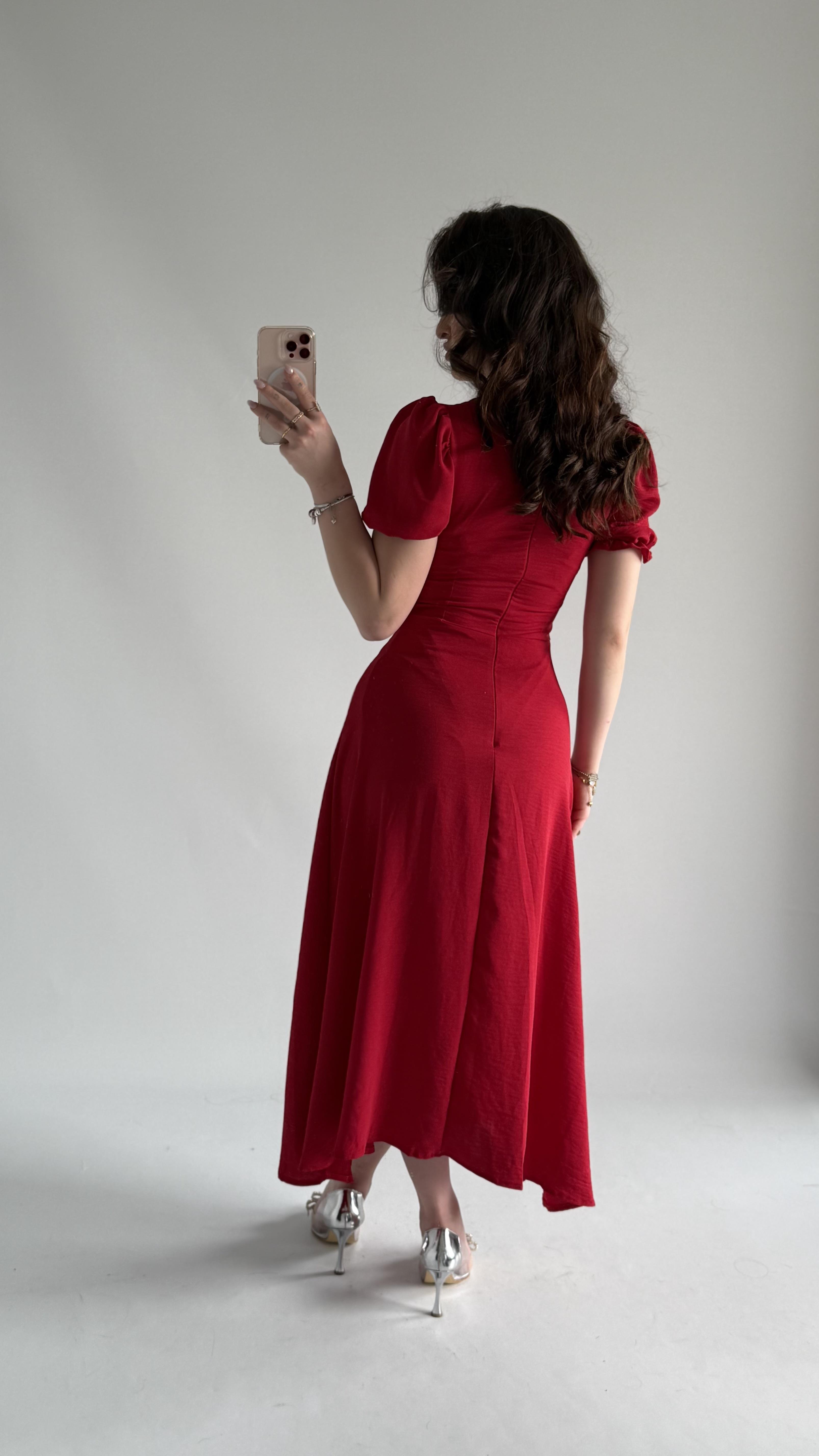 Uzun Seady Elbise Kırmızı I UZUN ELBİSE I AYŞENUR DİNÇER BUTİK