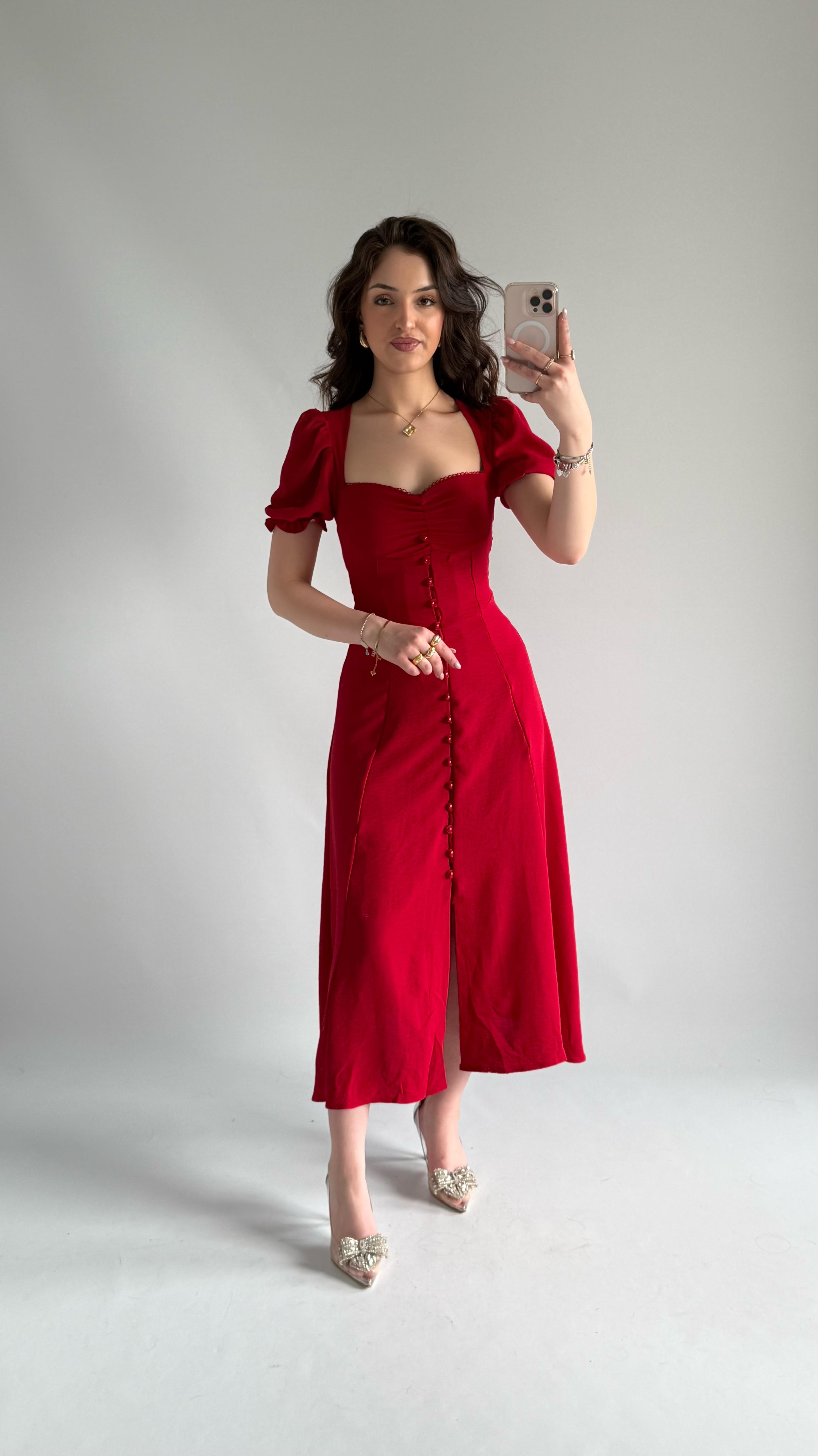 Uzun Seady Elbise Kırmızı I UZUN ELBİSE I AYŞENUR DİNÇER BUTİK