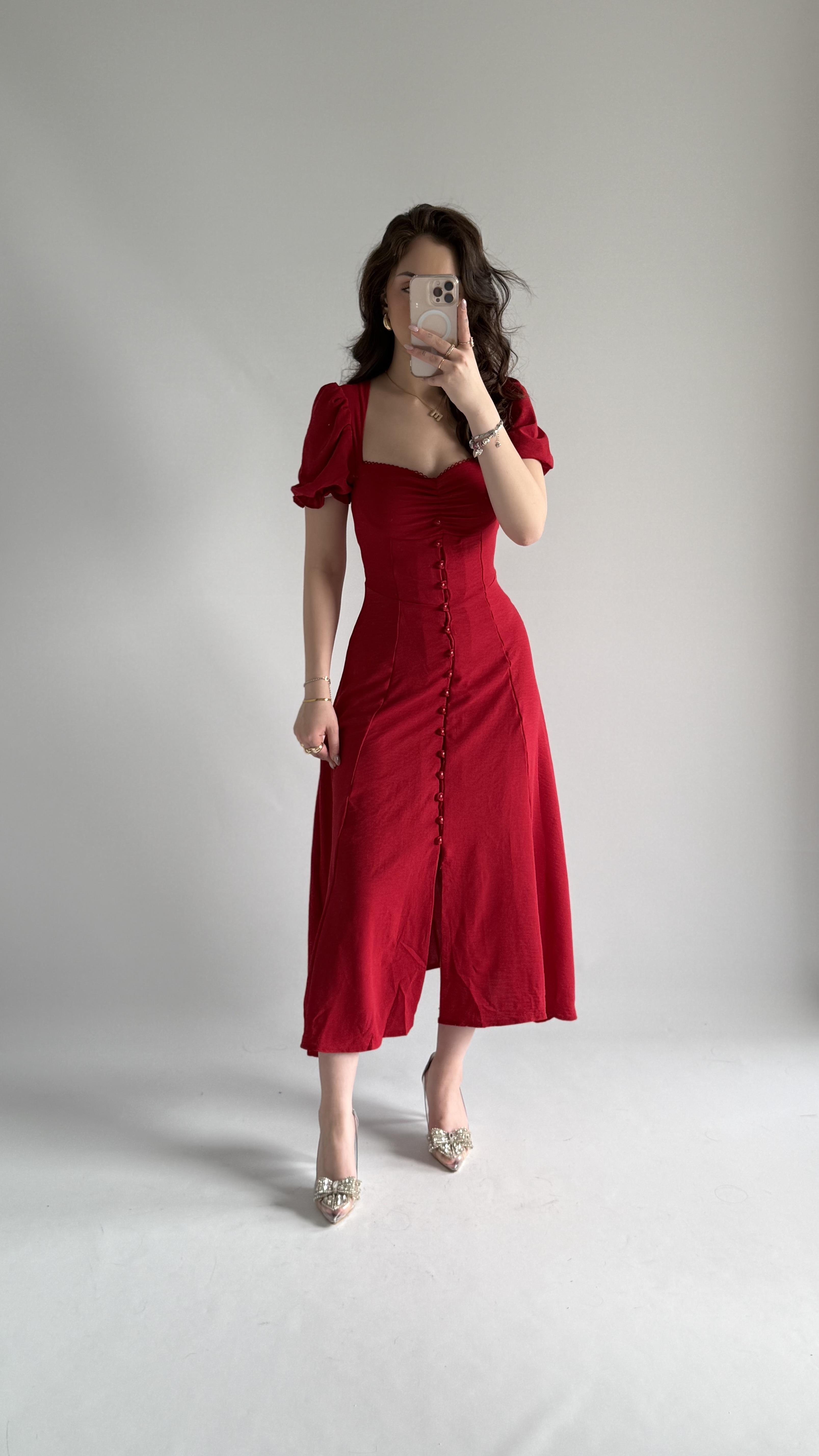 Uzun Seady Elbise Kırmızı I UZUN ELBİSE I AYŞENUR DİNÇER BUTİK