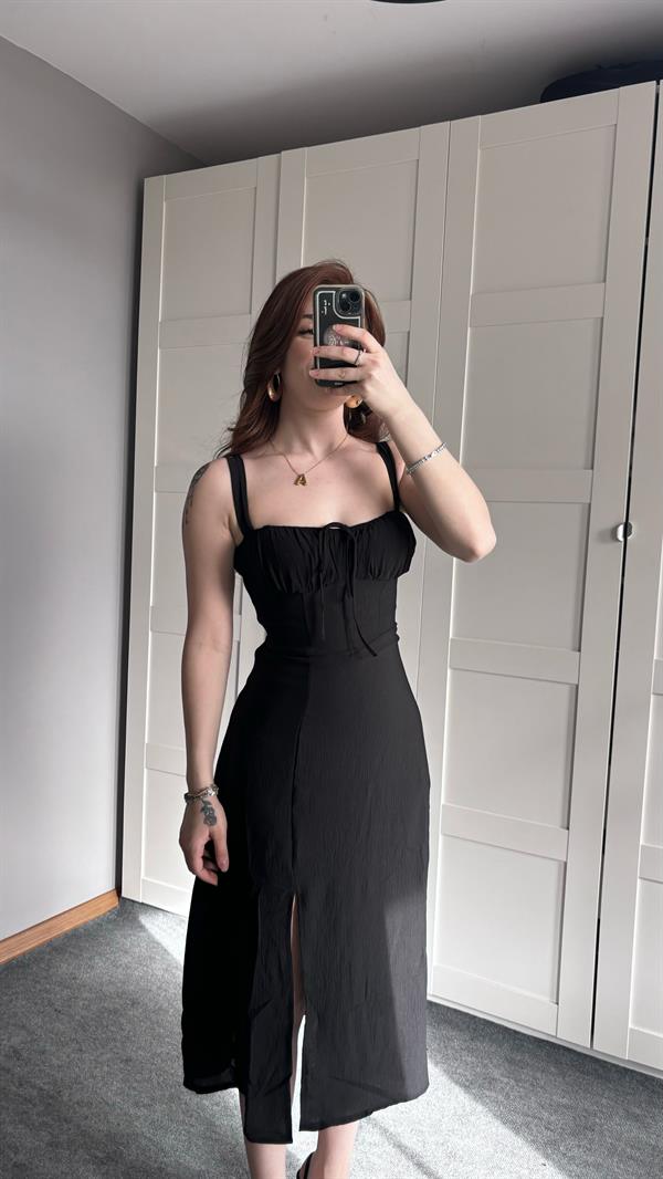 Çıtır Siyah Sade Uzun Elbise