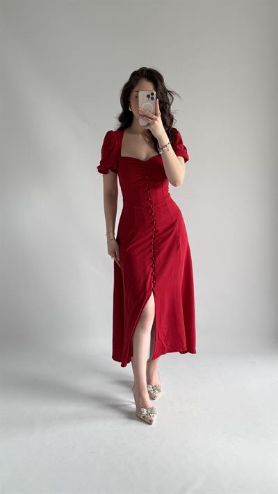 Uzun Seady Elbise Kırmızı I UZUN ELBİSE I AYŞENUR DİNÇER BUTİK
