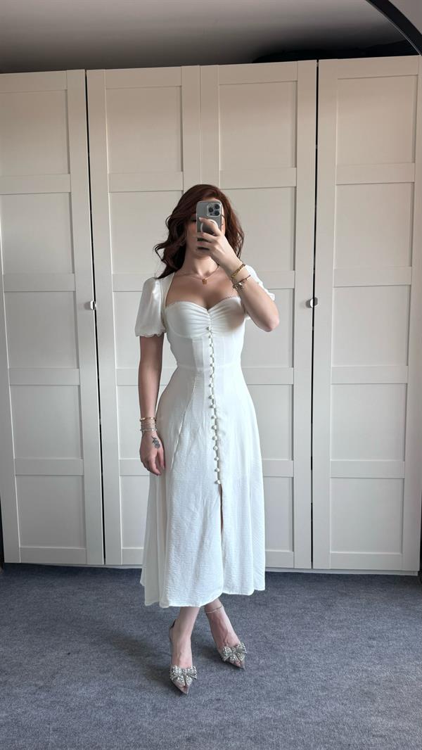 Uzun Seady Elbise Beyaz I UZUN ELBİSE I AYŞENUR DİNÇER BUTİK