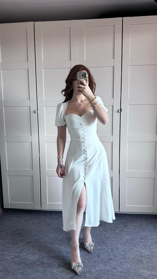 Uzun Seady Elbise Beyaz I UZUN ELBİSE I AYŞENUR DİNÇER BUTİK