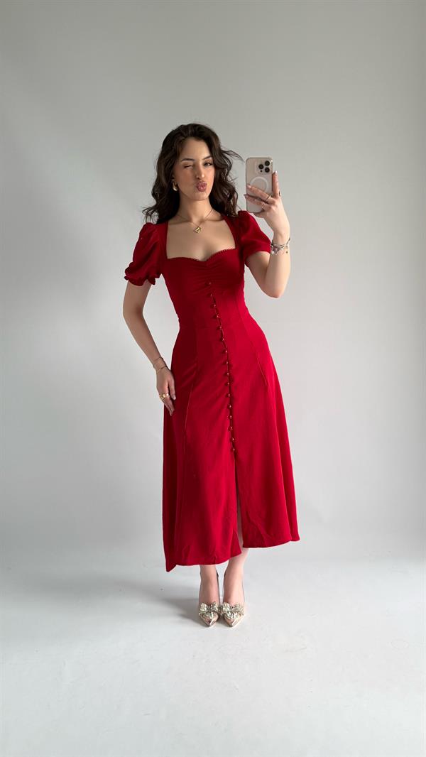 Uzun Seady Elbise Kırmızı I UZUN ELBİSE I AYŞENUR DİNÇER BUTİK