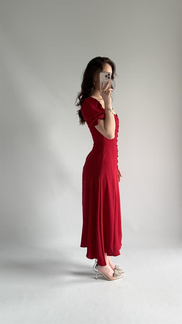 Uzun Seady Elbise Kırmızı I UZUN ELBİSE I AYŞENUR DİNÇER BUTİK