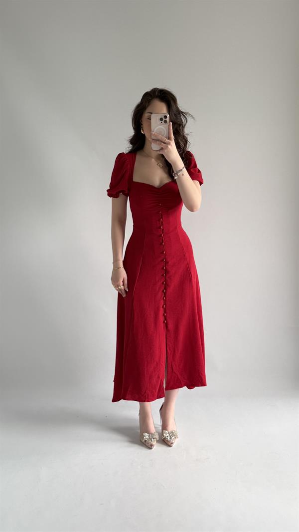 Uzun Seady Elbise Kırmızı I UZUN ELBİSE I AYŞENUR DİNÇER BUTİK