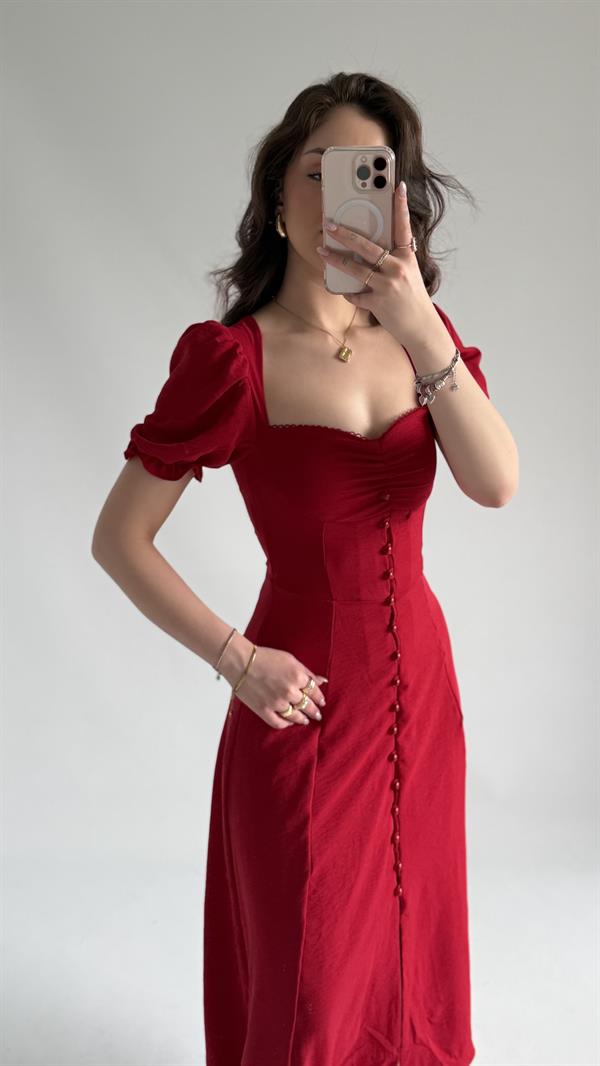 Uzun Seady Elbise Kırmızı I UZUN ELBİSE I AYŞENUR DİNÇER BUTİK