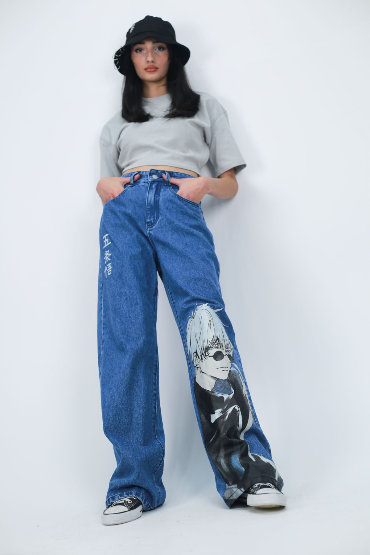 Mavi Jean Jujutsu Kiasen Satoru Gojo Baggy Kot Pantolon