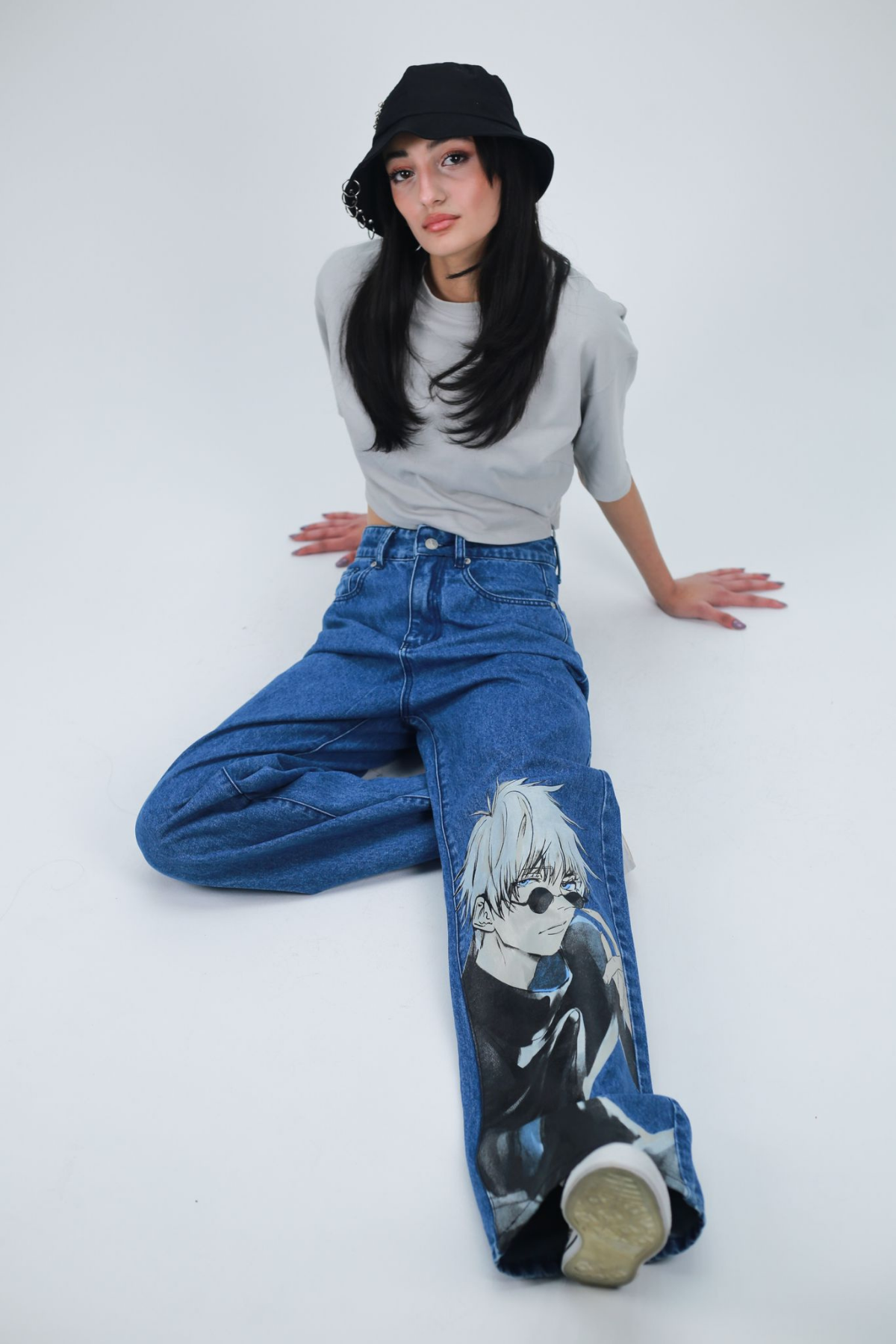 Mavi Jean Jujutsu Kiasen Satoru Gojo Baggy Kot Pantolon