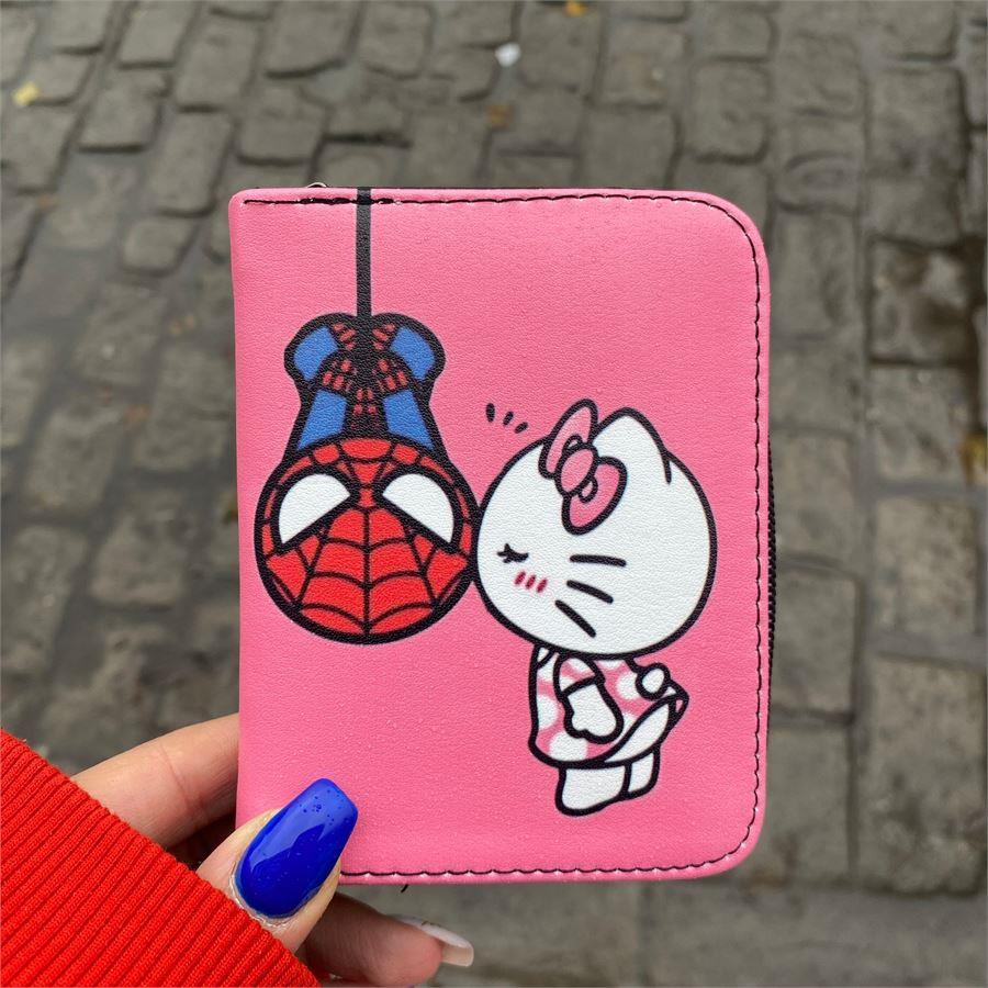 Pembe Hello Kitty Ve Spider-Man Kiss Kısa Cüzdan