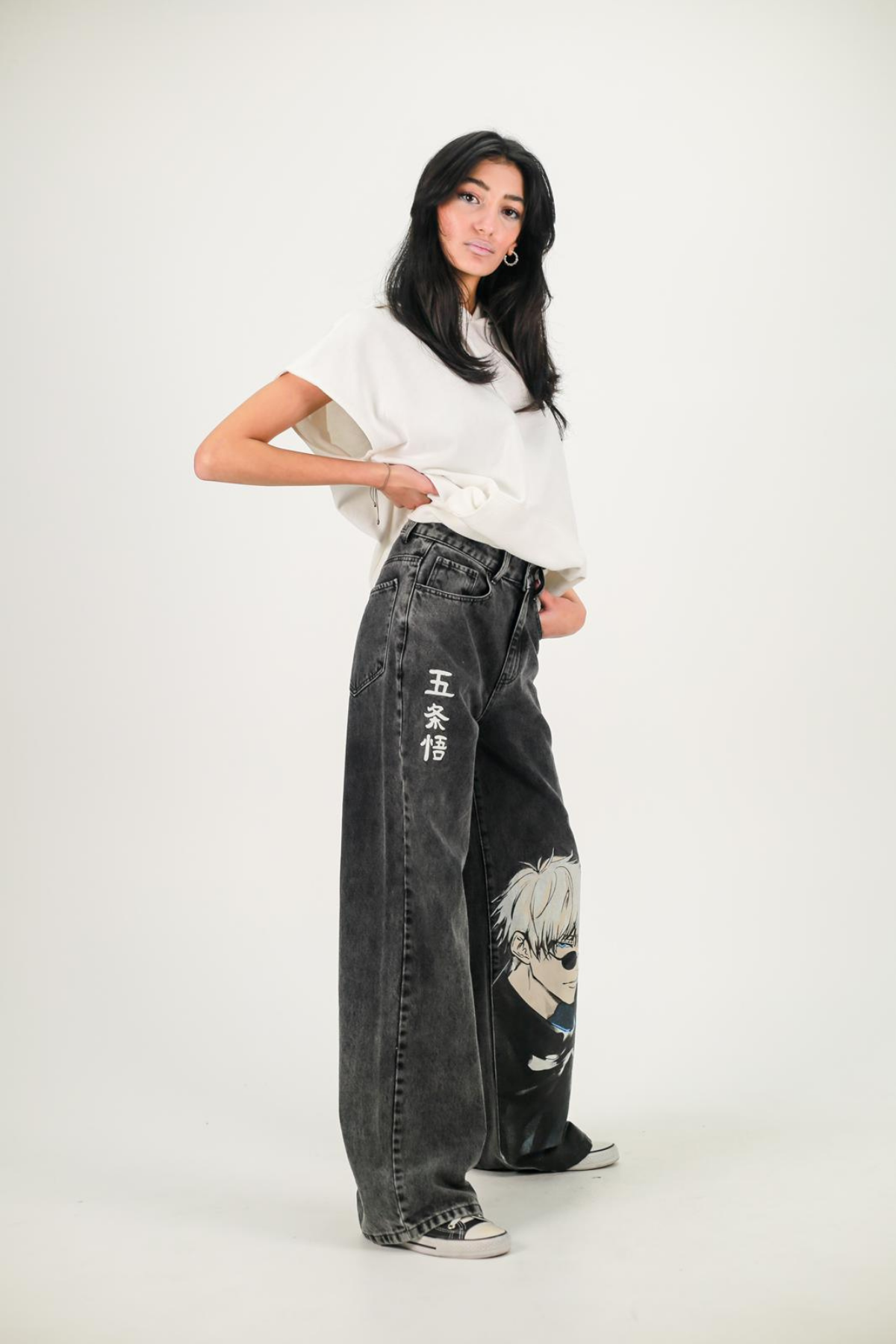 Siyah Jean Jujutsu Kiasen Satoru Gojo Baggy Kot Pantolon