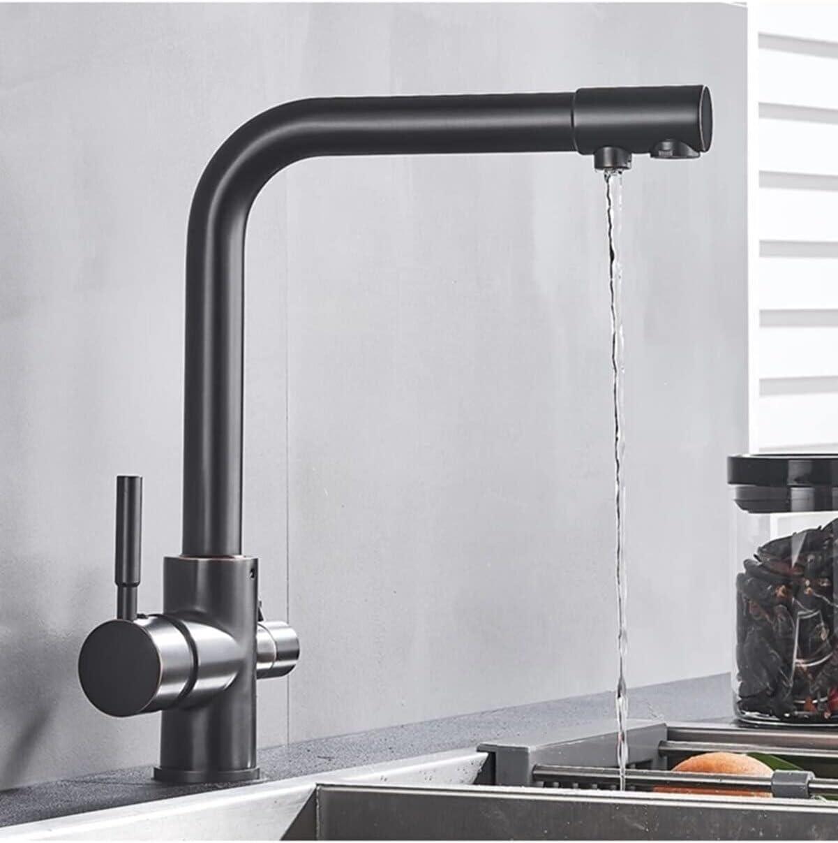 Arıtmalı 3 Yollu Musluk Mutfak Bataryası Gri