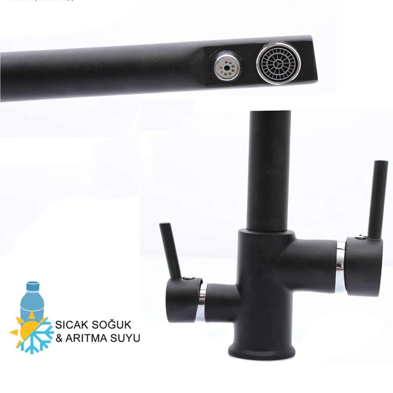 Arıtmalı 3 Yollu Musluk Mutfak Bataryası Siyah