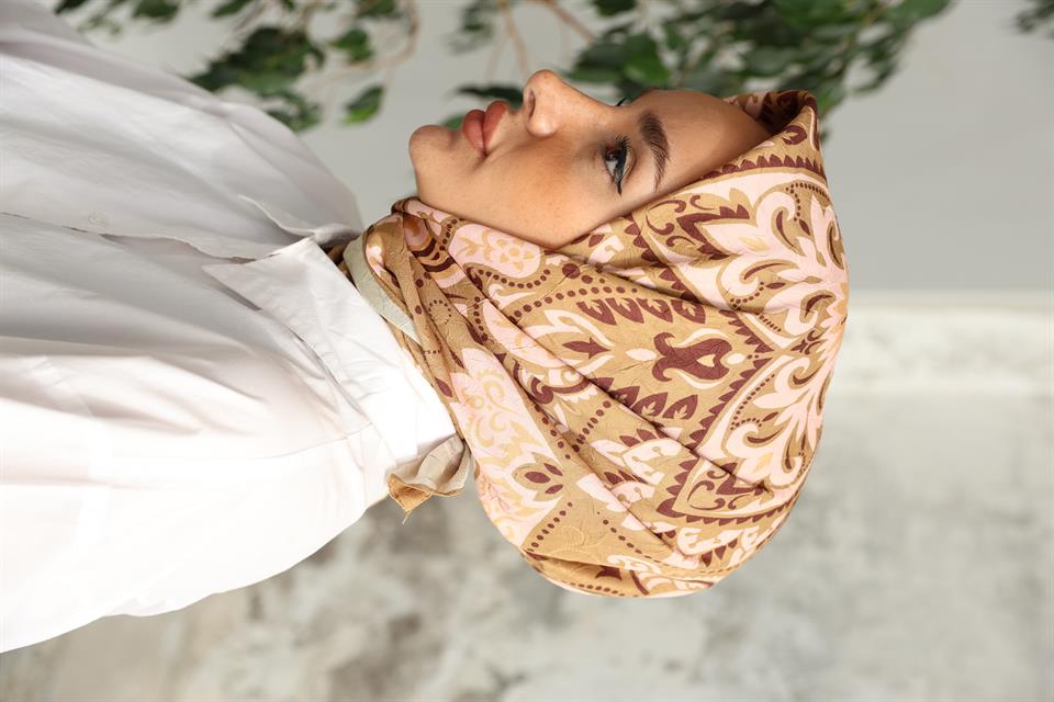 Luna Desen Bambu Kraş Eşarp Çikolata