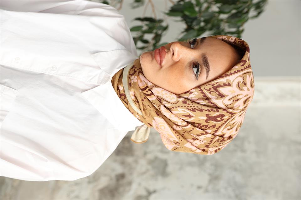 Luna Desen Bambu Kraş Eşarp Çikolata